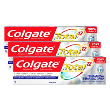 Kit 3 Creme Dental Colgate Total 12 Professional Reparação Diária 70g ...