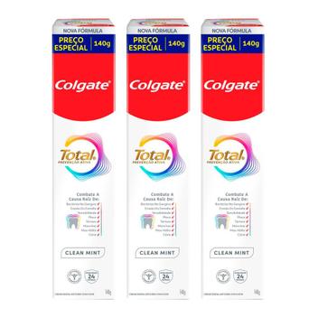 Kit 3 Creme Dental Colgate Total Clean Mint 140g - Creme e Gel Dental ...