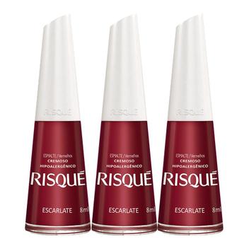 Kit 3 Esmalte Risqué Cor Escarlate Hipoalergênico com 8ml - Esmalte ...
