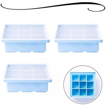 Kit 3 Formas de Silicone Para Gelo Quadrada 9 Cubos Para Cozinha Com ...