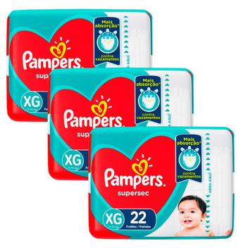 Kit 3 Fraldas Pampers Supersec Pacotão Econômico XG - 66 Tiras - Fralda ...