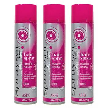 Kit 3 Hair Spray Set Fixador De Penteado Forte 400ml - ASPA - Modelador ...