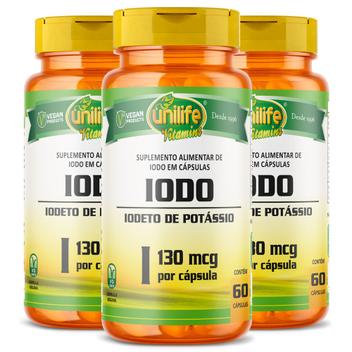 Kit 3 Iodo Iodeto de Potássio Unilife 60 cápsulas - Suplemento Potássio ...