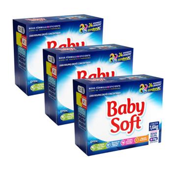 Kit 3 Lava Roupas em pó Concentrado Baby Soft - 1,6kg - Sabão em Pó ...