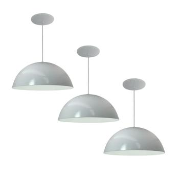 Kit 3 Luminária Pendente Meia Lua 34cm Com Interior Branco Brilho Com ...
