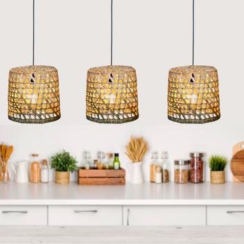 Kit 3 Lustre Rustico Pendente Luminária Teto Taboa Fibra Natural ...