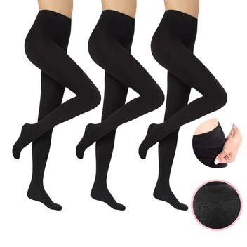 Kit 3 Meia Calça Fio 80 Preta Forrada Aveludada Flanelada Termica Frio ...