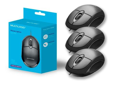 KIT 3 Mouse com Fio MF 100 USB 1200 DPI Compacto - multlaser - Kit ...