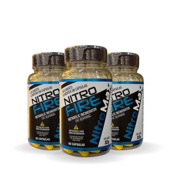 Kit 3 Nitro Fire Cafeína 200mg 60 Cápsulas Fisionutri - Cafeína ...