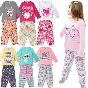 Kit 3 Pijama Infantil Menina Conjunto Longo Comprido Feminino Pijamas ...
