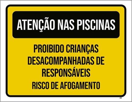 Kit 3 Placas Atenção Piscinas Proibido Crianças - Sinalizo - Placa de ...