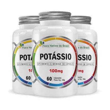 Kit 3 Potássio 100mg 60 Cápsulas Flora Nativa - Suplemento Potássio ...