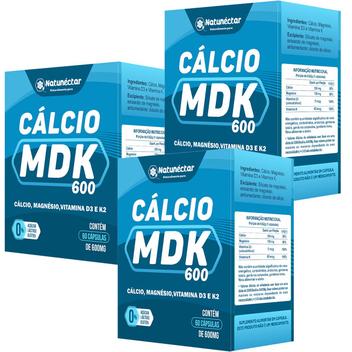Kit 3 Potes Calcio MDK + Magnésio e Vitaminas D3 e K2 Suplemento ...