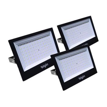 Kit 3 Projetores Led 150W Bivolt Monofásico Frio 6500K Elgin - Refletor ...