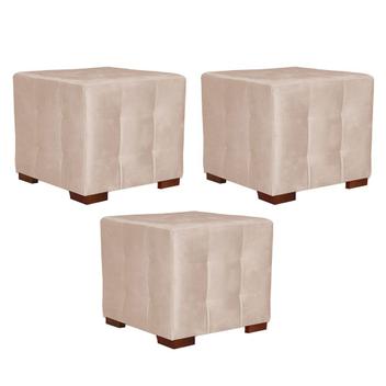 Kit 3 Puffs Cuba Decorativo Veludo Creme - Navega Móveis - Puffs ...