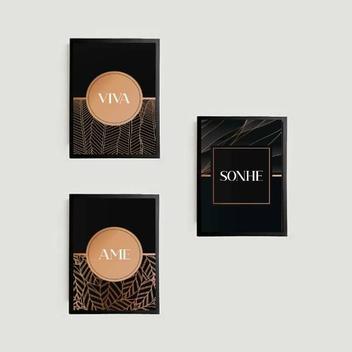 Kit 3 Quadros Viva, Sonhe, Ame - Rosê Com Preto 24X18Cm - Quadros On ...