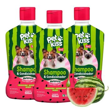 Kit 3 Shampoos Pet Kiss Melancia 500ml Cães e Gatos Hidratante e com Aroma Duradouro - Kelldrin ...