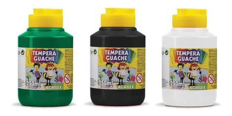 Kit 3 TEMPERA GUACHE Acrilex - 250ml - VERDE PRETO BRANCO - 02025511 ...