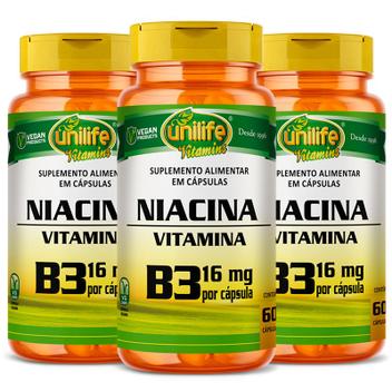 KIT 3 VITAMINA B3 NIACINA - 60 Capsulas 500mg UNILIFE - Vitaminas A-Z ...