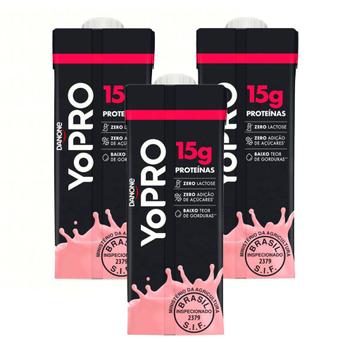 Kit 3 YoPRO Bebida Láctea UHT Morango 15g de proteínas 250ml - Danone ...