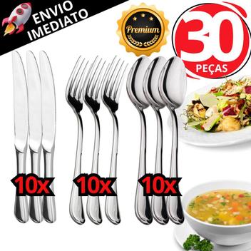 Kit 30 Talheres Inox Premium Garfo Faca E Colher Talher Para Refeição ...