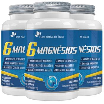 KIT 3X 6 Magnésios (Taurato, Malato, Citrato, Ascorbato, Quelato e Óxido) 60 cápsulas - Flora ...