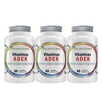 Kit 3x ADEK Vitaminas A D E K 60 Capsulas 500mg Flora Nativa - Kit de ...