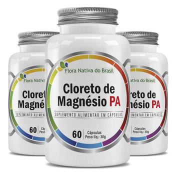 Kit 3x Cloreto de Magnesio PA 500mg 60 Capsulas Cada - Flora Nativa - Cloreto de Magnésio ...