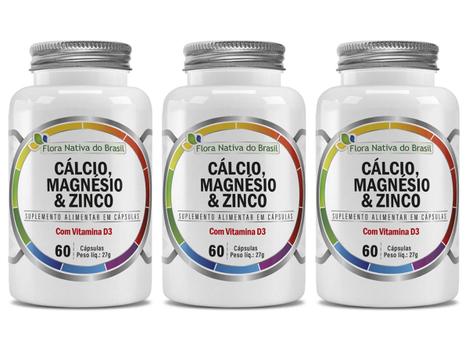 Kit 3x CMZ Cálcio + Magnésio + Zinco + Vitamina D3 60 Cápsulas Flora ...