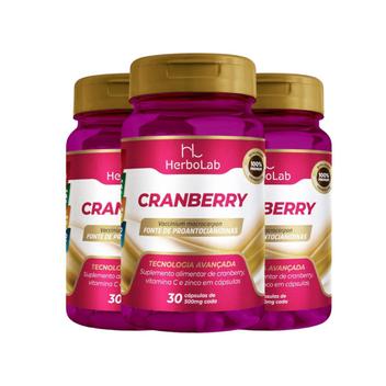 Kit 3x CRANBERRY 30 CAPS 500MG - HERBOLAB A - Passiflora - Magazine Luiza