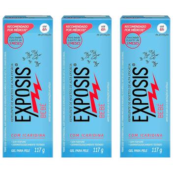 Kit 3x Repelente de Insetos Exposis Bebê Com Icaridina Gel 117g A ...