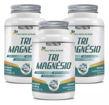 Kit 3x Suplemento Alimenatr Tri Magnésio 500mg 60 cápsulas Flora Nativa - Kit de Suplementos ...