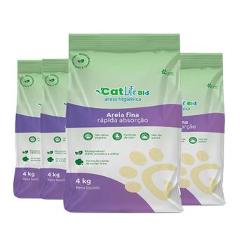 Kit 4 Areias Higiênica Biodegradável Cat Life Bio Fina para Gatos 4kg - Areia para Gato ...