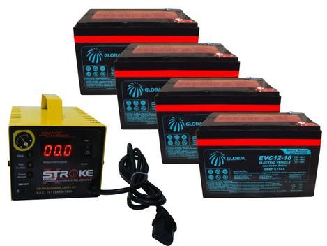 Kit 4 Baterias Gel Ciclo Profundo Global 16Ah 12v 6-dmz-12 Bike Elétrica e Carregador ...