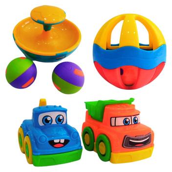 Kit 4 brinquedos educativos interativos - pião gira ball chocalho com ...