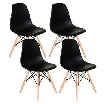 Kit 4 Cadeiras Charles Eames Eiffel Wood Design Jantar Preta ...