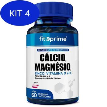 Kit 4 Cálcio Magnésio Zinco D3 E K2 Com 60 Cápsulas Fitoprime - Cálcio ...