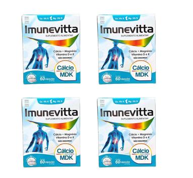 Kit 4 Cálcio Mdk Magnésio Vitamina D K 60 Cáps. Imunevitta - Cálcio ...