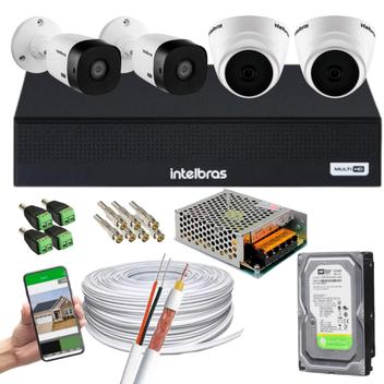 Kit 4 câmeras Intelbras 2 internas e 2 externas 20metros completo alta ...