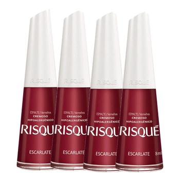 Kit 4 Esmalte Risqué Cor Escarlate Hipoalergênico 8ml - Esmalte ...