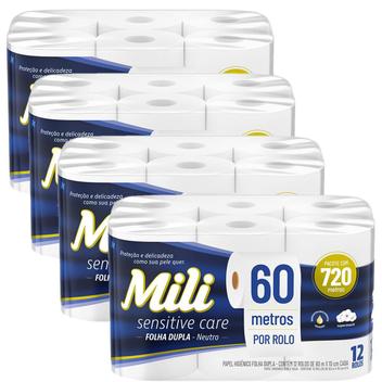 Kit 4 Fardos Papel Higiênico Folha Dupla Mili 12 Rolos 60 - Papel ...