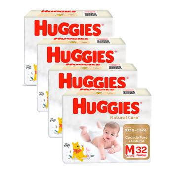 Kit 4 Fralda Huggies Natural Care Mega Tamanho M 32 Unidades cada ...