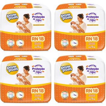 Kit 4 Fraldas Infantil Pom Pom Jumbinho Tamanho RN C/ 18 Un - Fralda ...