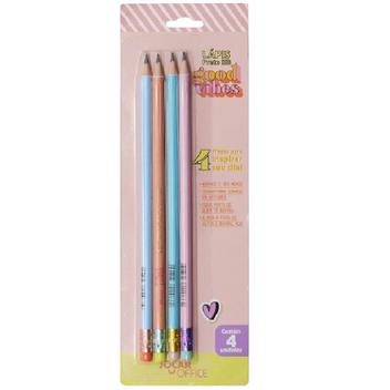 Kit 4 lapis hb good vibes com borracha na ponta - leonora - Lápis ...