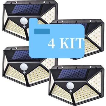 Kit 4 Luminária Solar 100 Led Com Sensor Jardim Prova D'Água Led Solar ...
