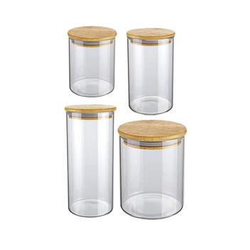Kit 4 Potes Hermético De Vidro Tampa Bambu Para Alimentos - Oikos ...