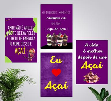 Kit 4 Quadros Açaí Frases Copo Decorativos Açaíteria 20x28cm - CAMALEÃO ...