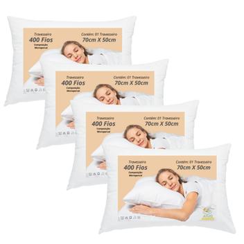 Kit 4 Travesseiro Antialérgico 400 Fios Micro Percal Extra Macio 70cm X ...