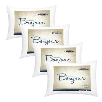 Kit 4 Travesseiro Macio Ortobom Bonjour Fibra Siliconada Antialérgico Anti Ácaro 50x70cm ...