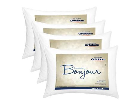 Kit 4 Travesseiros Ortobom Bonjour 70cm cor branco - Travesseiro Comum - Magazine Luiza